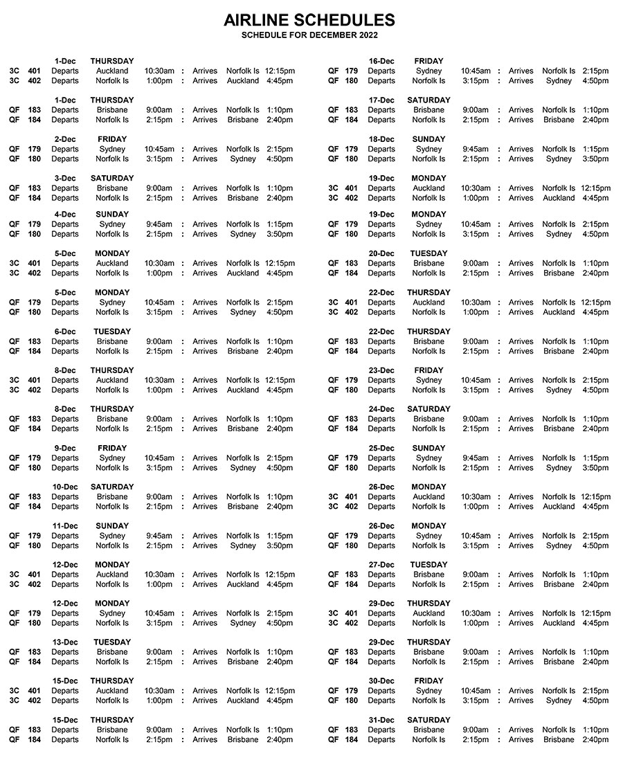 QANTAS AIRLINE SCHEDULE FOR 2022